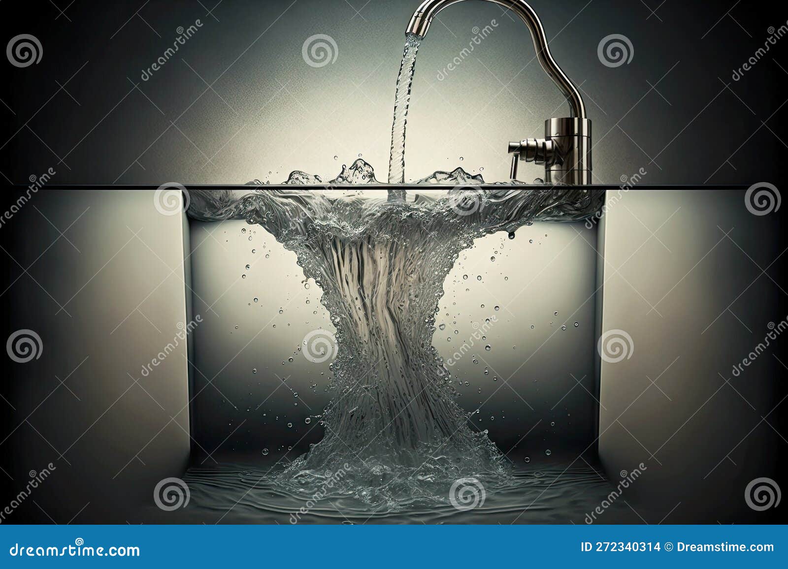 Water Flows from High Tap into Empty Deep Sink Stock Illustration ...