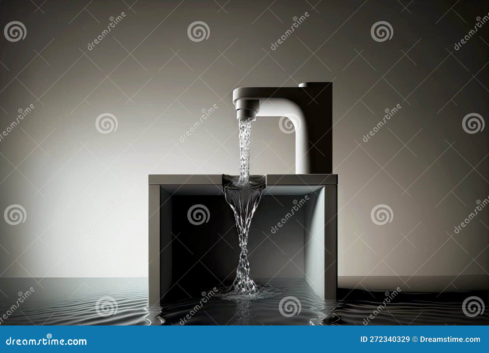 Water Flows from High Tap into Empty Deep Sink Stock Illustration ...