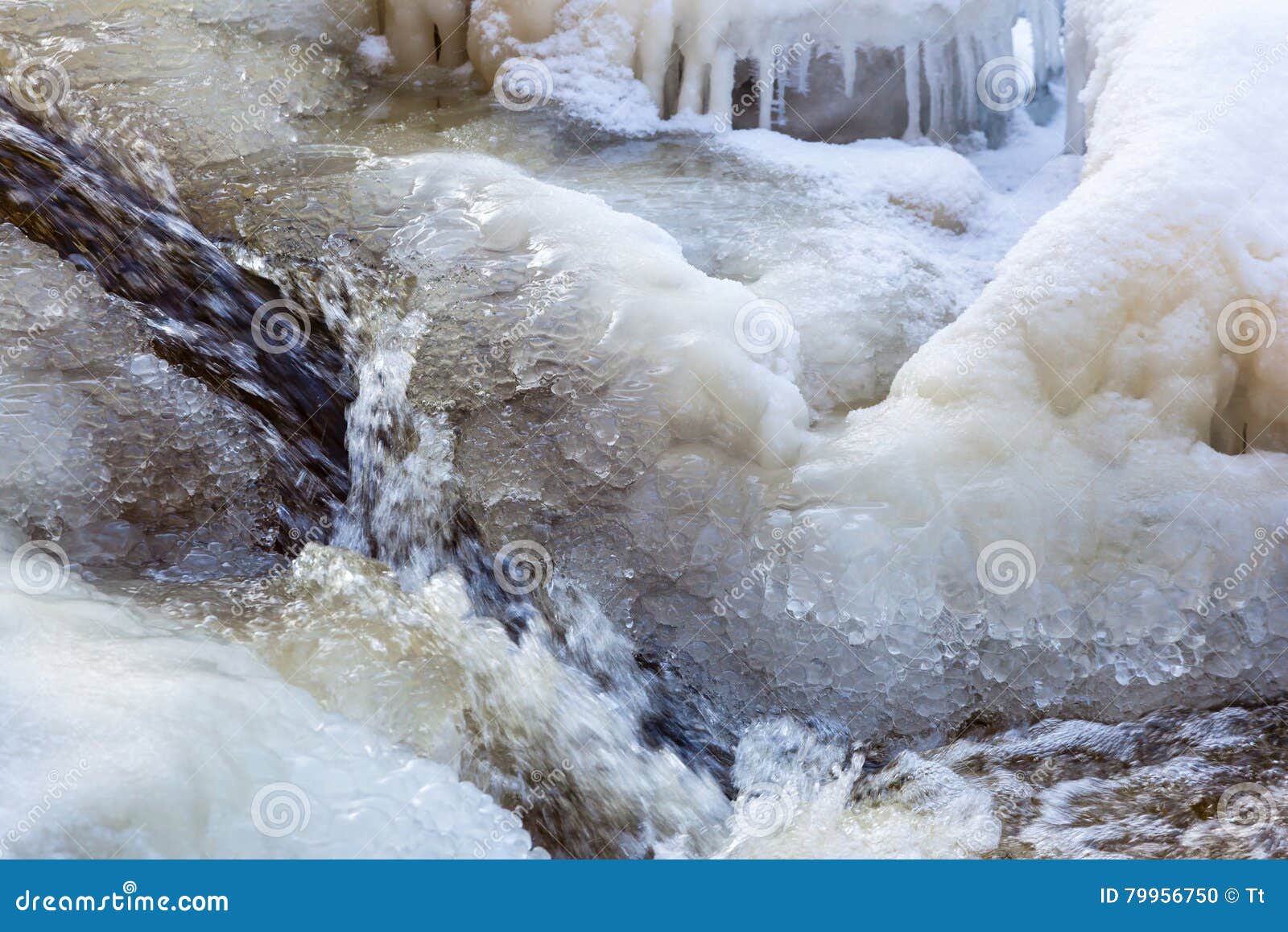 Water flows in the ice stock photo. Image of hoar, frosted - 79956750