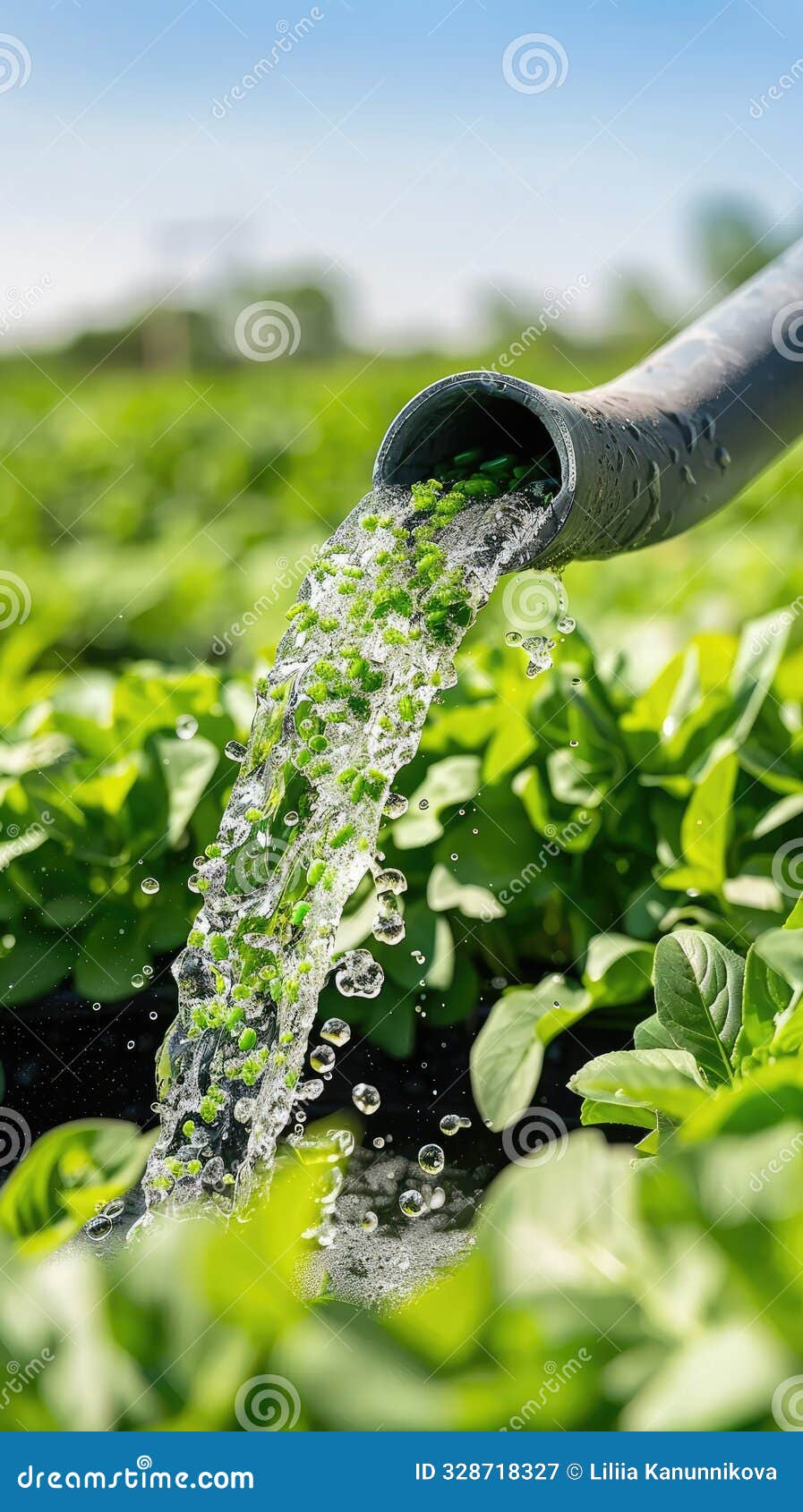 Water Flows from an Irrigation Tap into Vibrant Rice Fields, with the ...