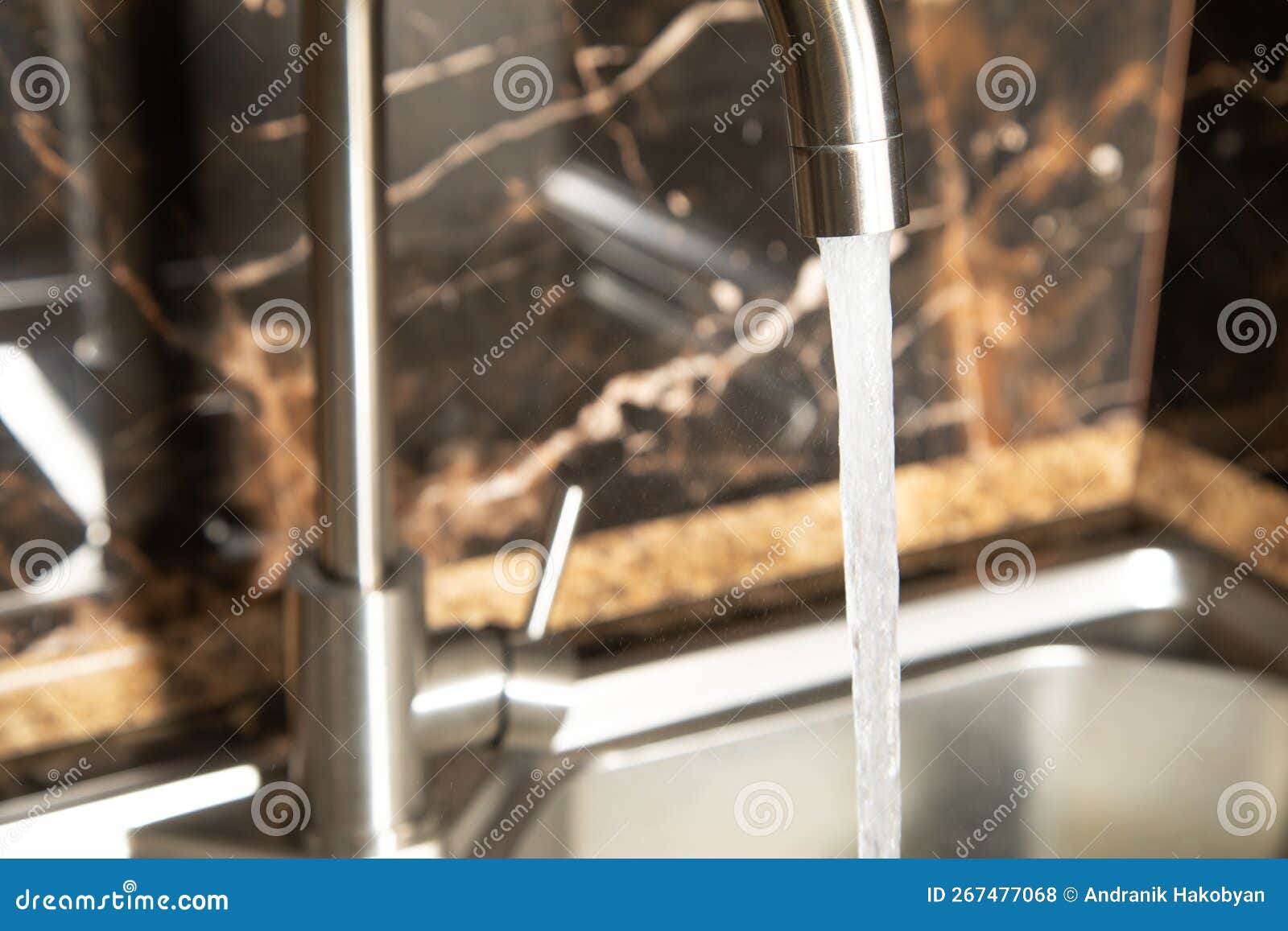 Water Flows from the Kitchen Tap Stock Photo - Image of metal, interior ...