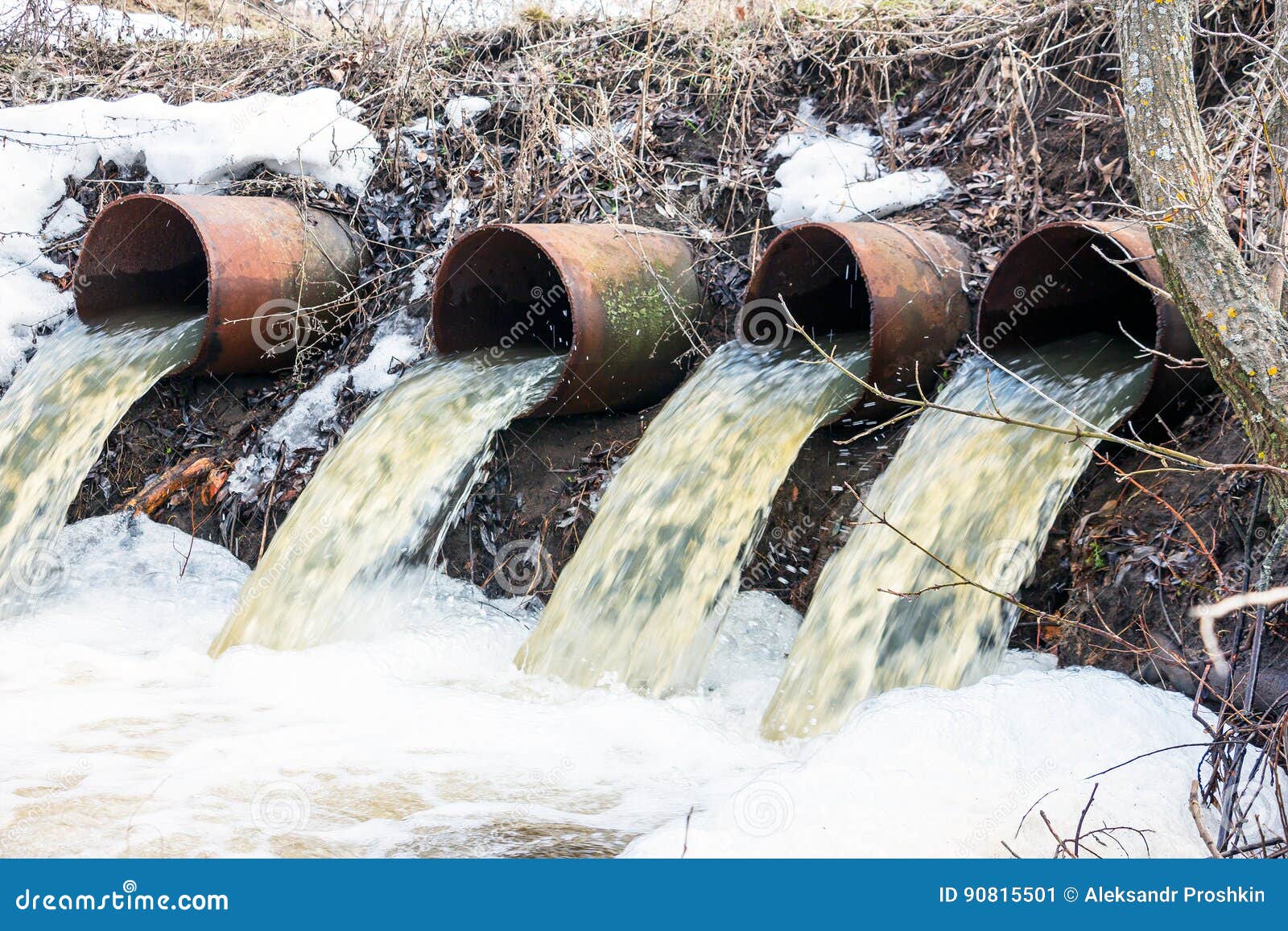 Water Flows from Large Pipes Stock Image - Image of liquid, industry ...