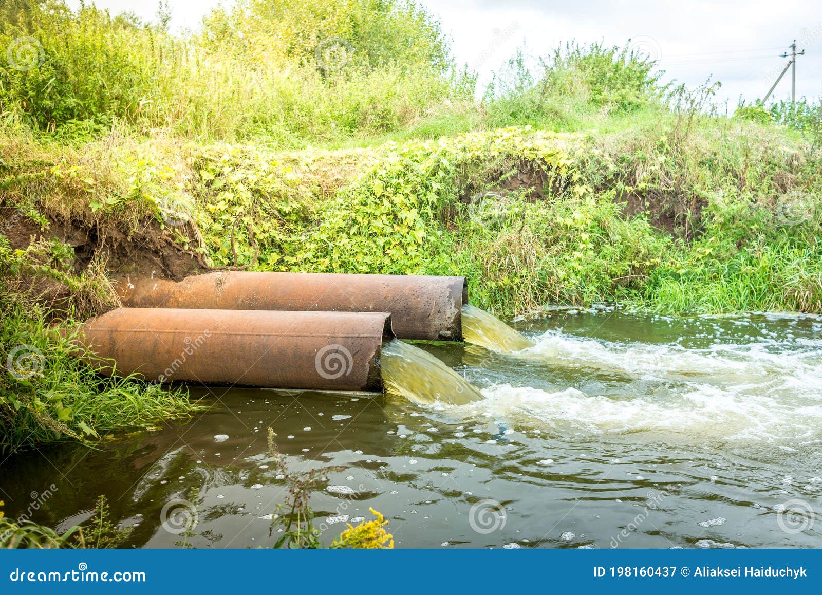 Water Flows Out of the Drain/Ecology. Sewage Pipes Pollute the Water in ...
