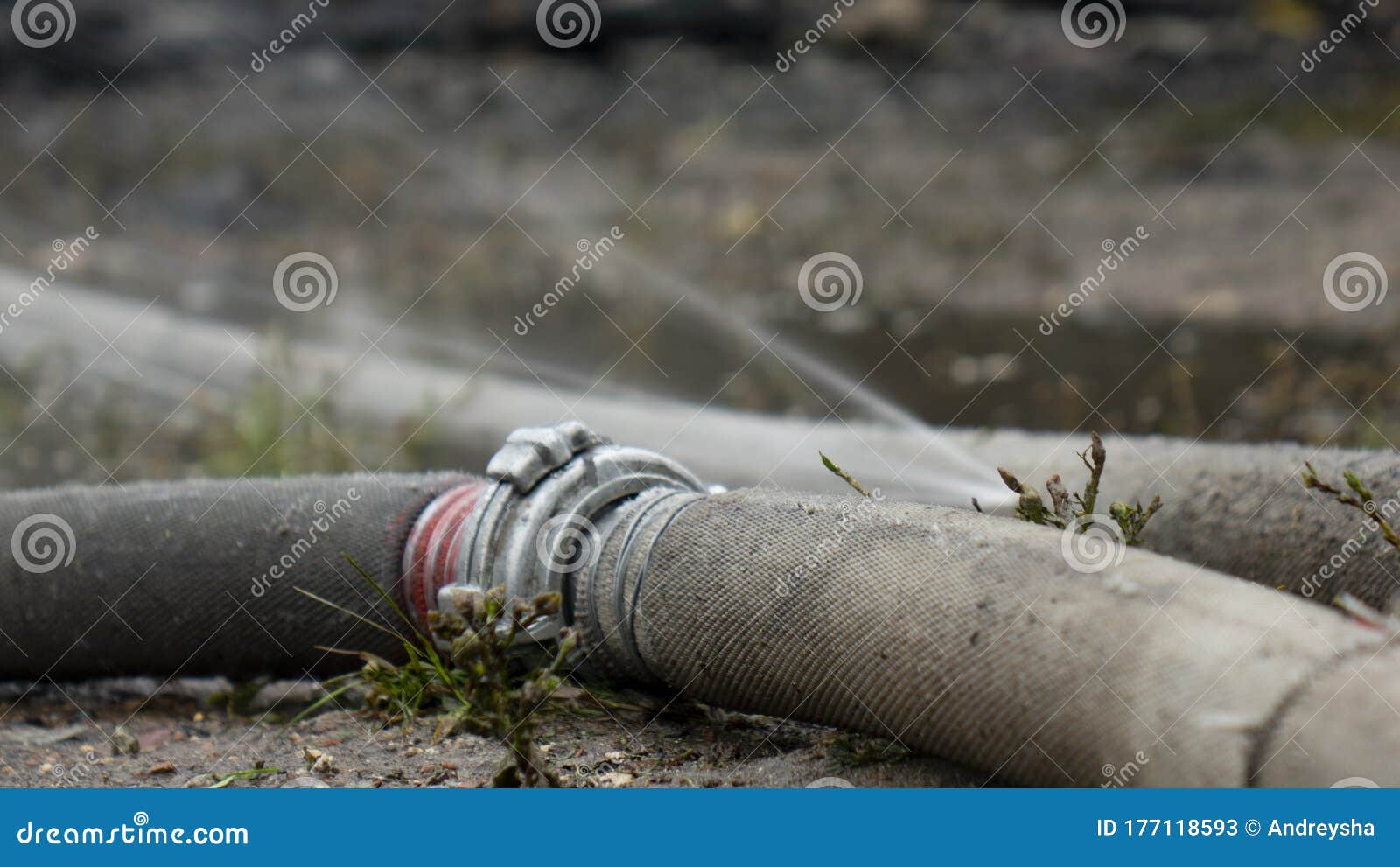 Water Flows Out of the Hole in the Fire Hose. Stock Image - Image of ...