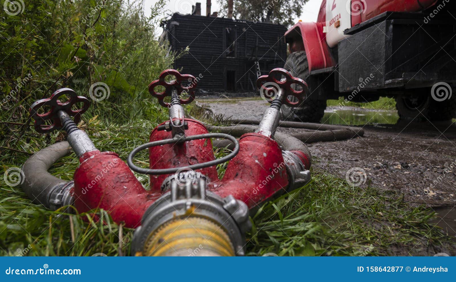 Water Flows Out of the Hole in the Fire Hose. Stock Image - Image of ...