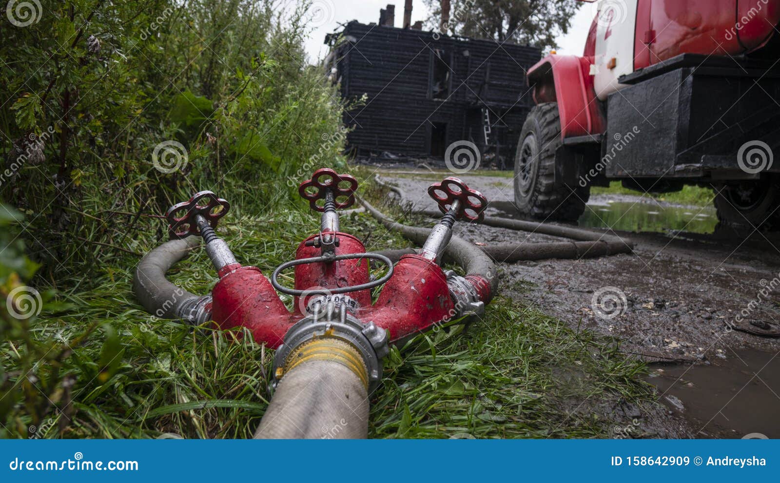 Water Flows Out of the Hole in the Fire Hose. Stock Image - Image of ...