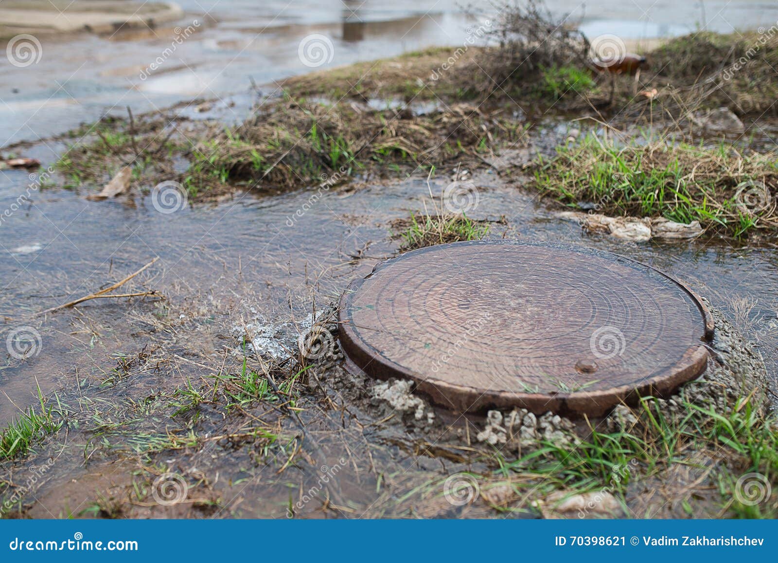 Water Flows Out of the Manhole Stock Image - Image of deluge, iron ...