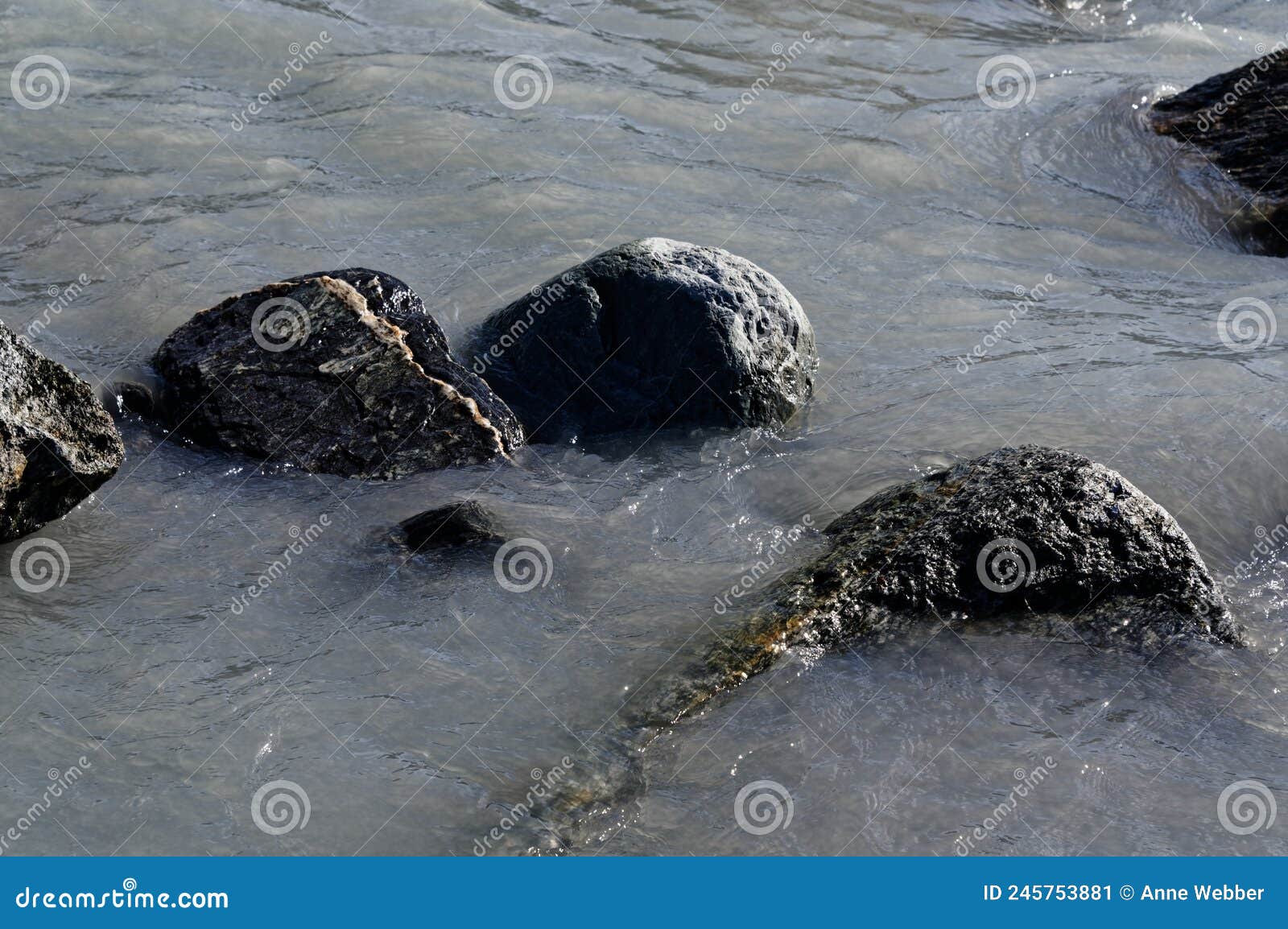 Water Flows Over and Around Rocks in the River Stock Image - Image of ...