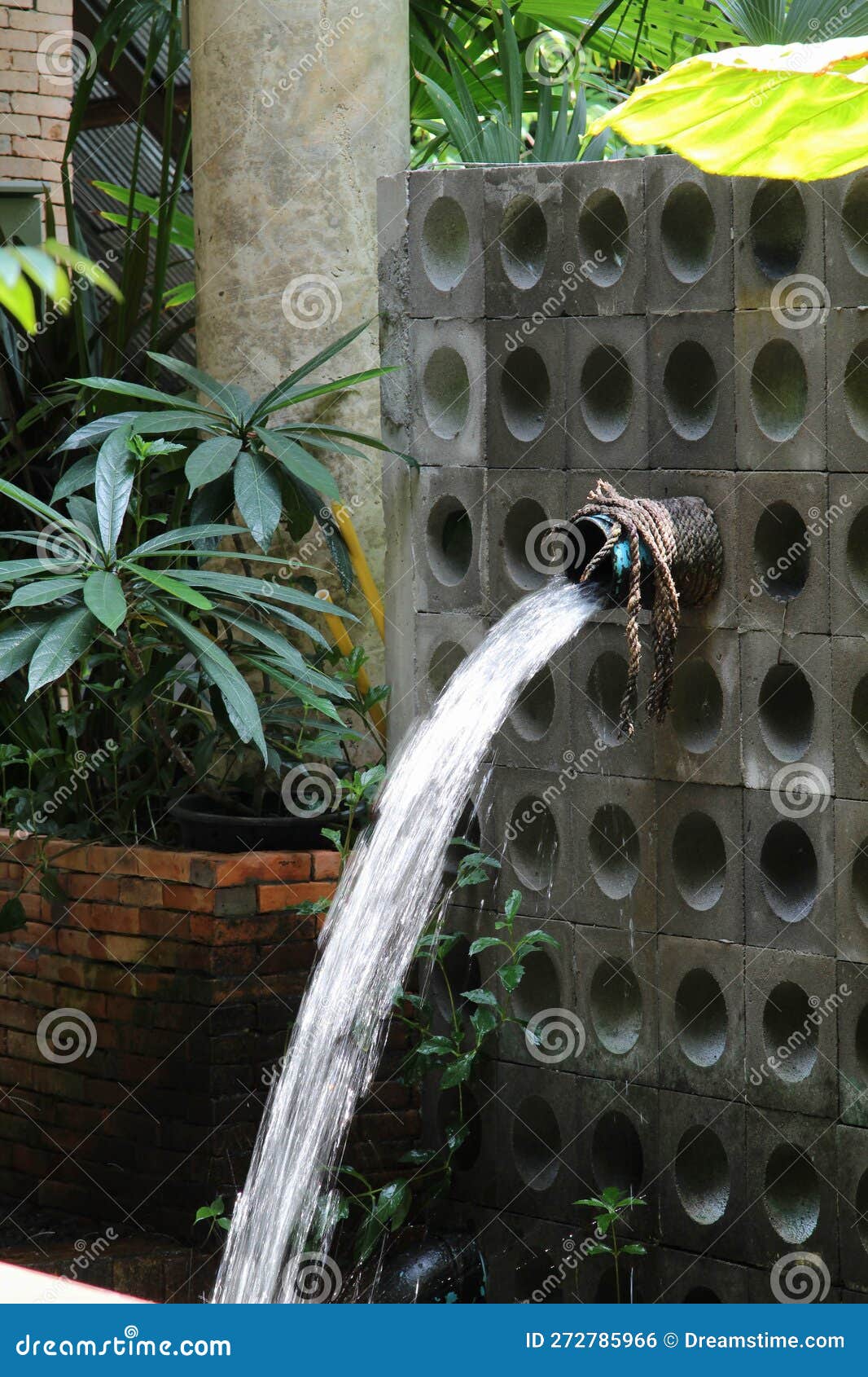 Water Flows from Pipe on the Wall Stock Photo - Image of peaceful ...
