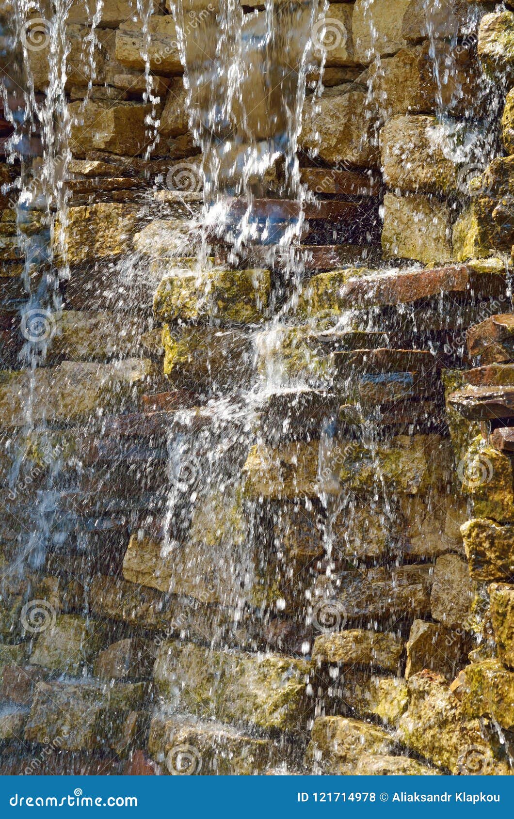 Water Flows through the Stone Wall. Stock Photo - Image of abstract ...