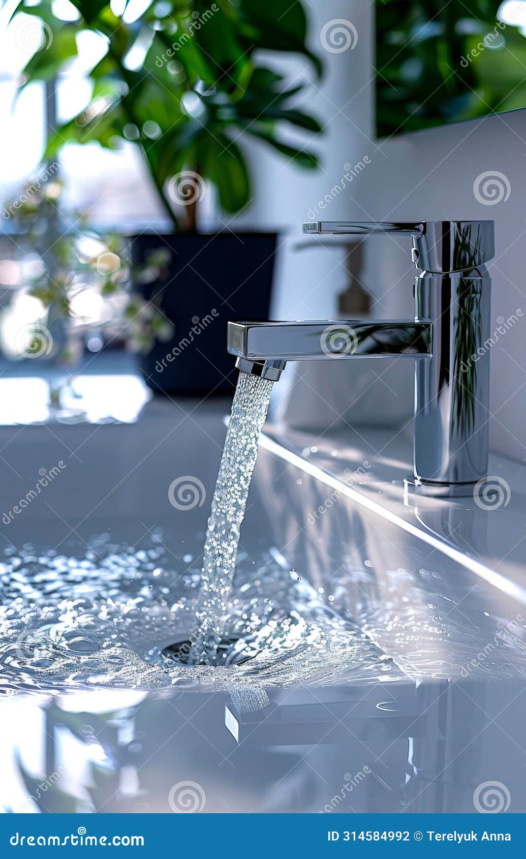 Water Flows from the Tap in the Bathroom Stock Photo - Image of shiny ...
