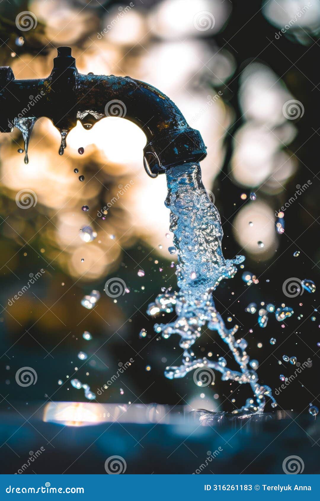 Water Flows from the Tap. Water Tap with Water Flowing Out of it Stock ...