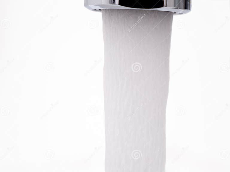 Water Flows from a Tap, Water Pressure on a White Background. Stock ...