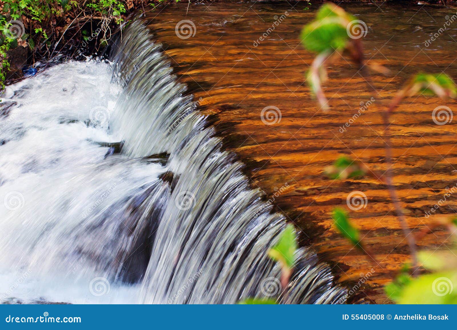Water Flows through the Wooden Logs, Falling Cascade Down Stock Photo ...