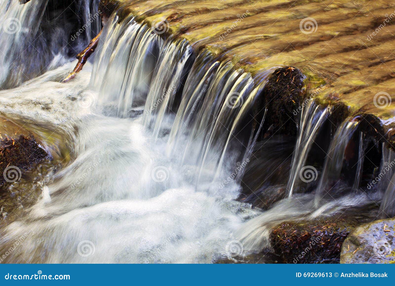Water Flows through the Wooden Logs, Falling Cascade Down Stock Image ...
