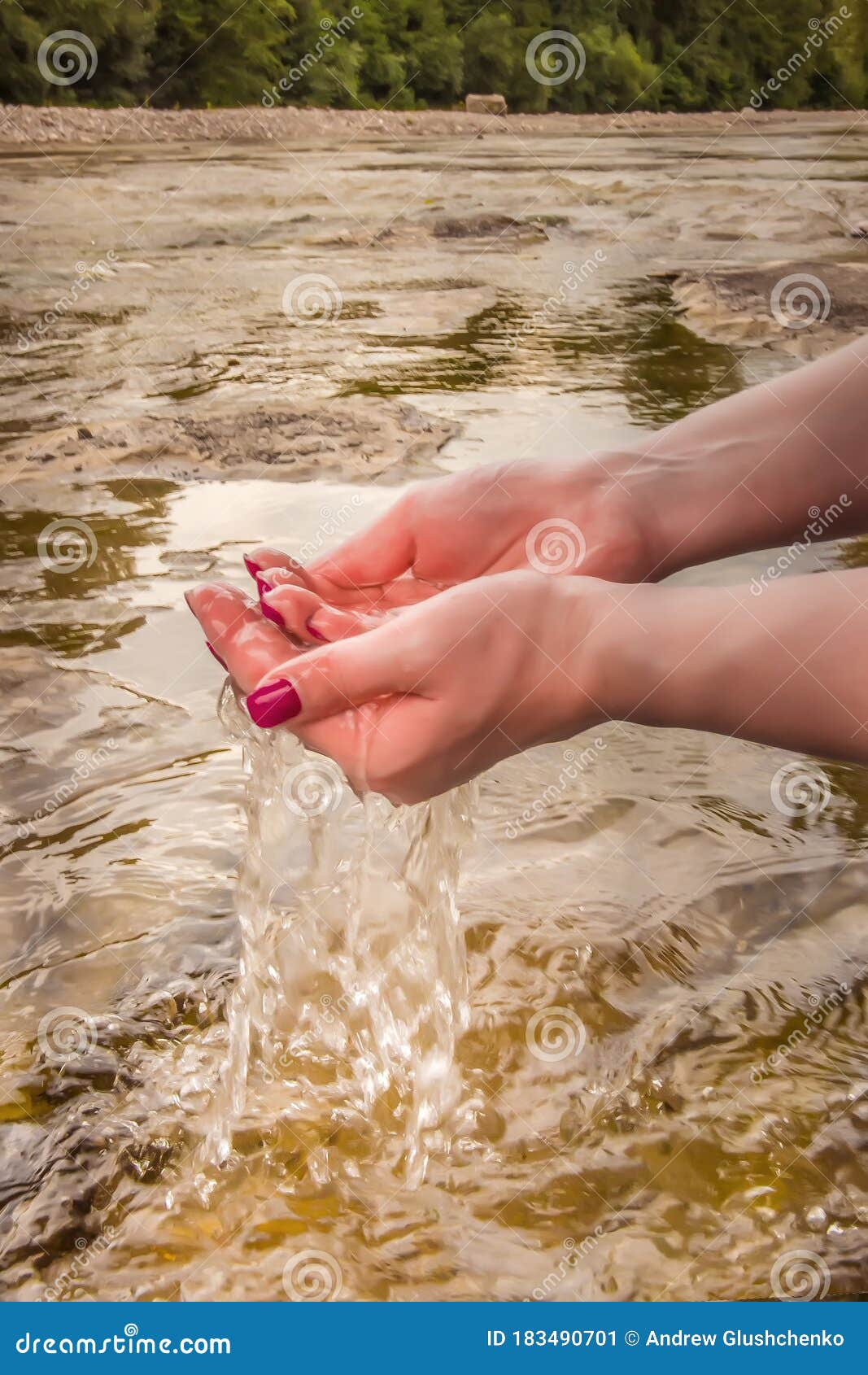 Water Flows through Your Fingers. Hands Gathered Water in the River ...