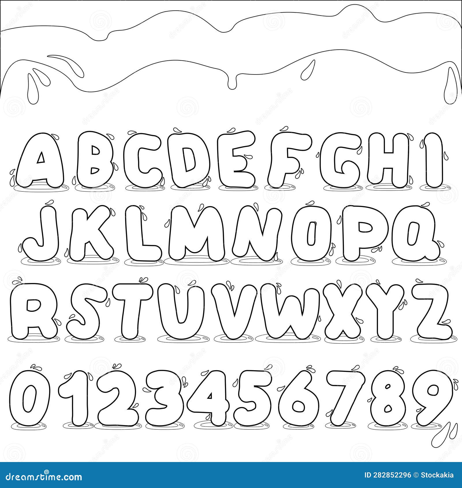 Water Font with Liquid Letters and Numbers. Vector Black and White ...