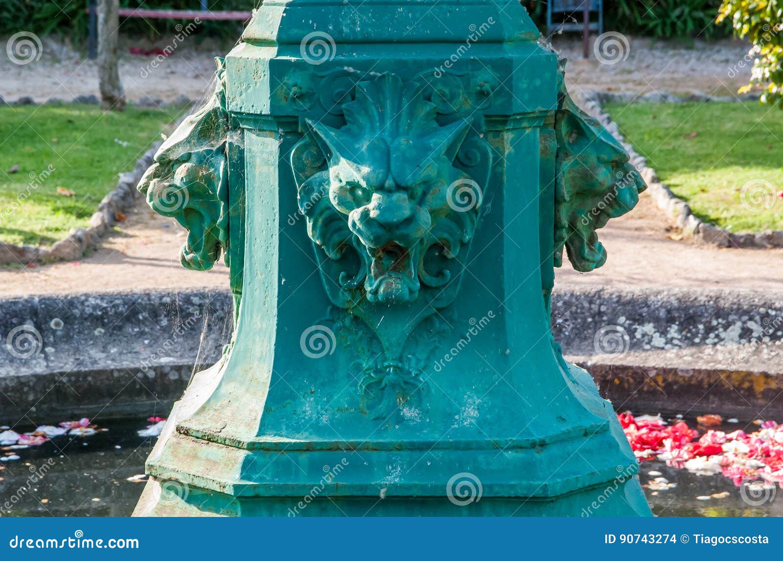 Water Fountain Lion stock photo. Image of metallic, water - 90743274