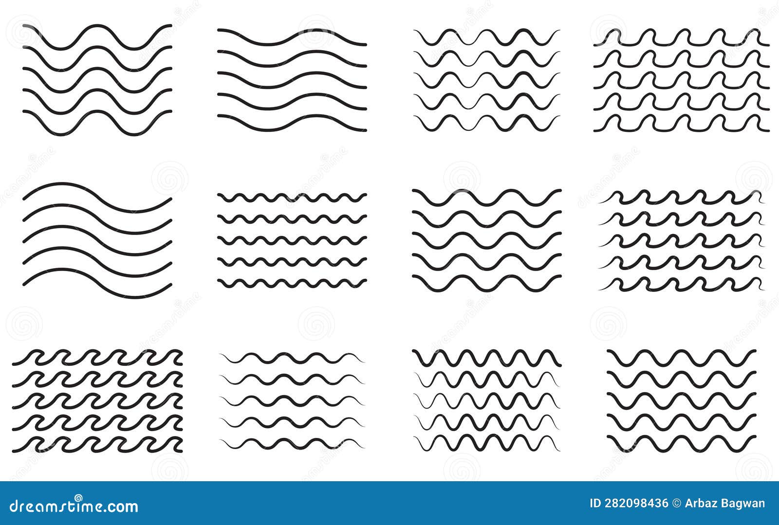 Water Wave Line Different Variations Set Collection Pattern Stock ...
