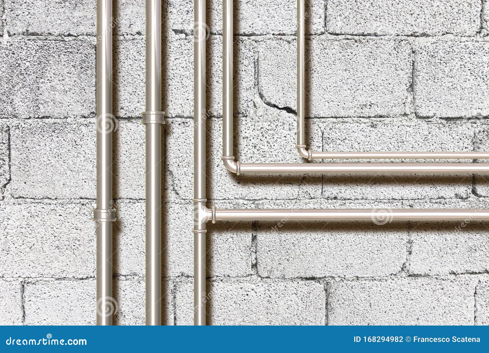 Water and Gas Metal Pipeline in Front of a Concrete Wall Stock Photo ...