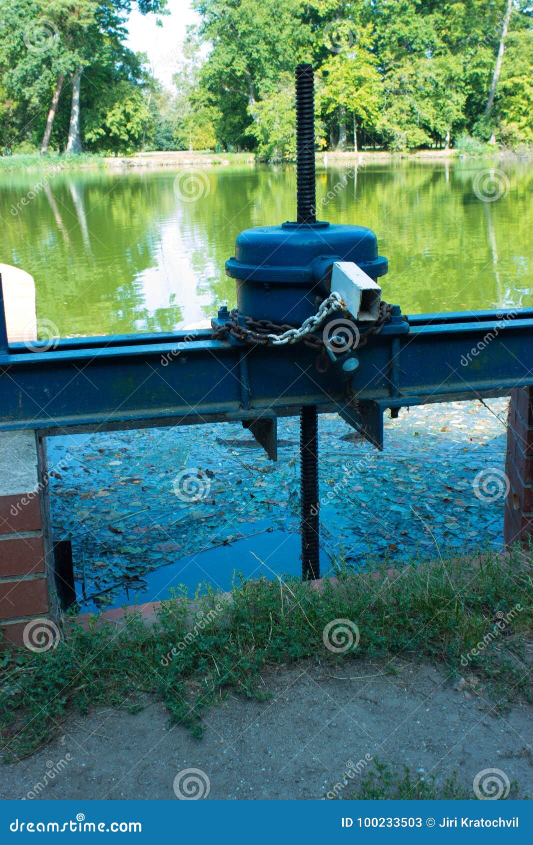 Water gate from the pond stock image. Image of river - 100233503