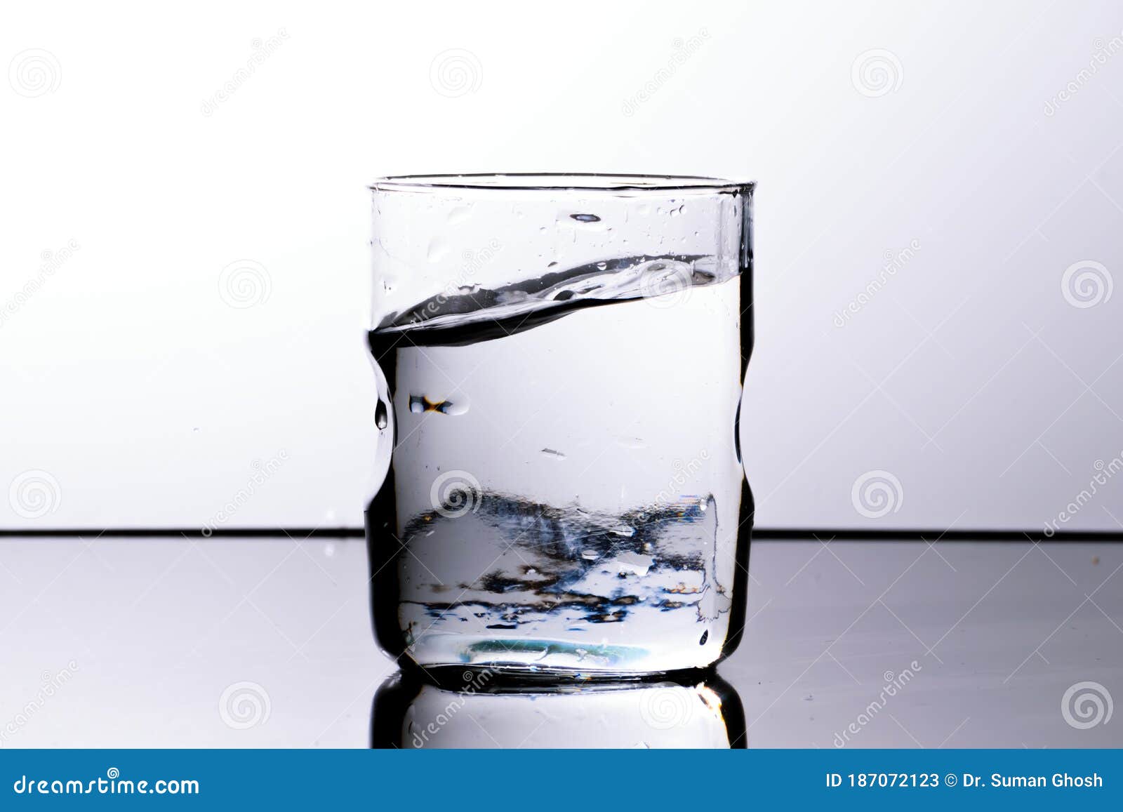 Water in a Glass with Curved Upper Surface after a Splash. White ...