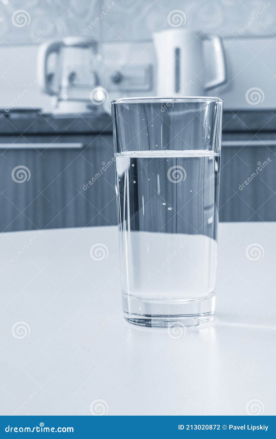 Water Glass on a Table in Kitchen Interior Stock Photo - Image of ...
