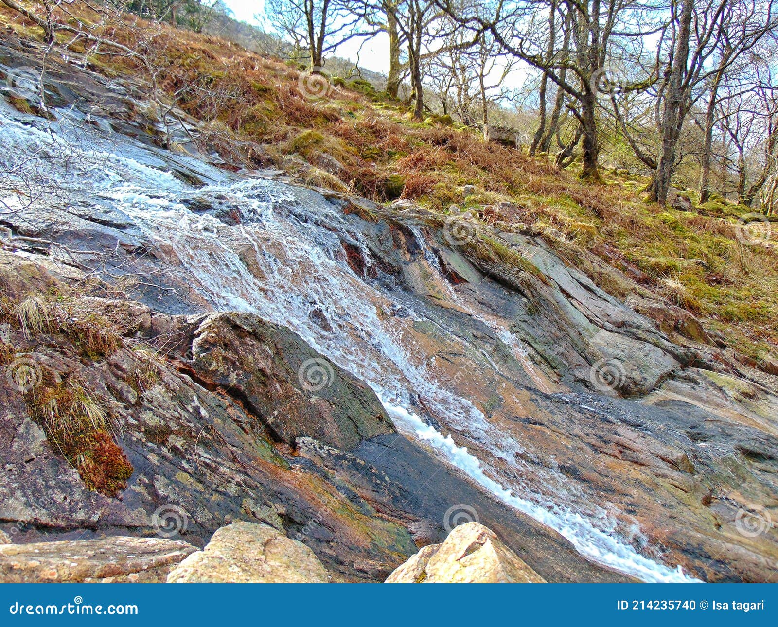 Water going down waterfall stock photo. Image of waterfall - 214235740