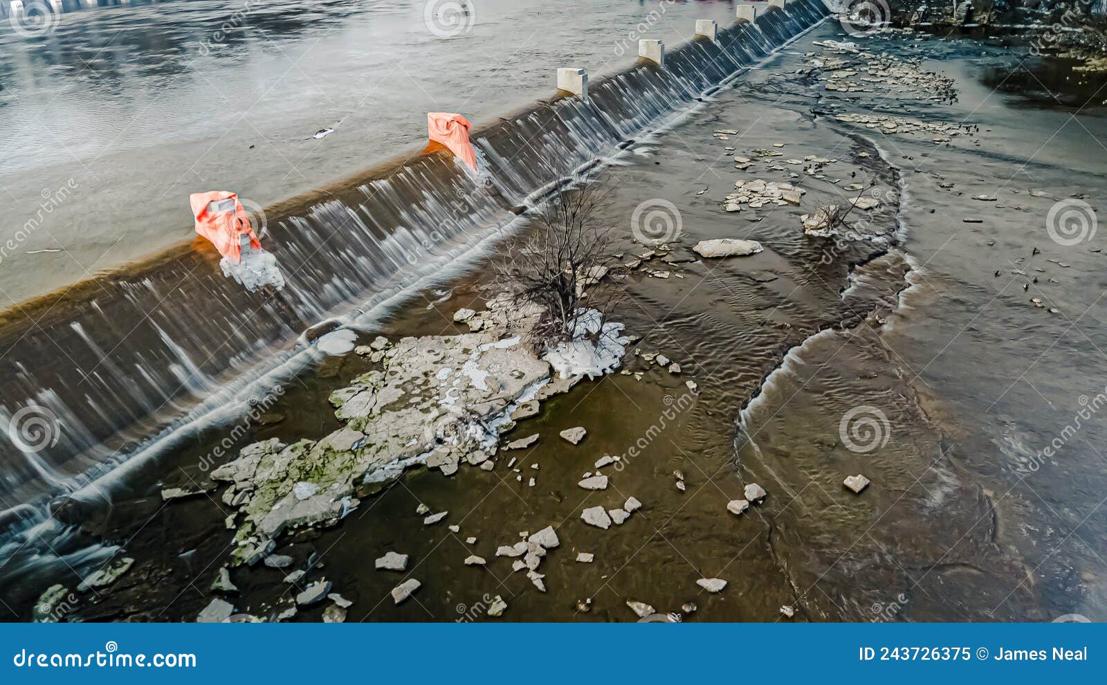 Long Exposure As Water Flows Over a Ledge in Winter Stock Image - Image ...