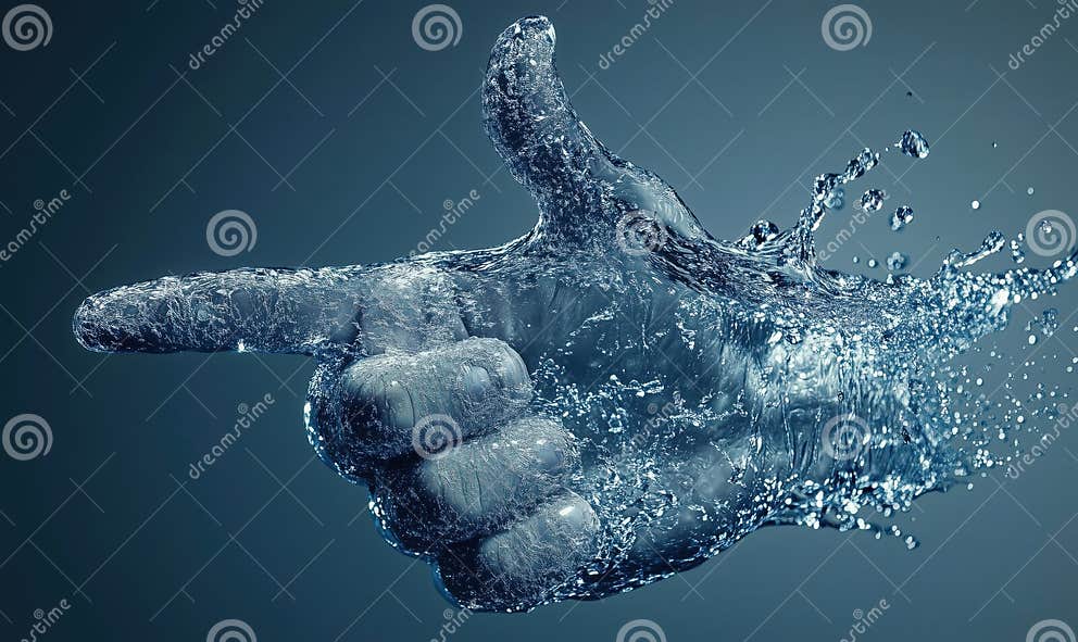 Water Hand Gesture Pointing, Dynamic Splash Effect, Blue Background ...