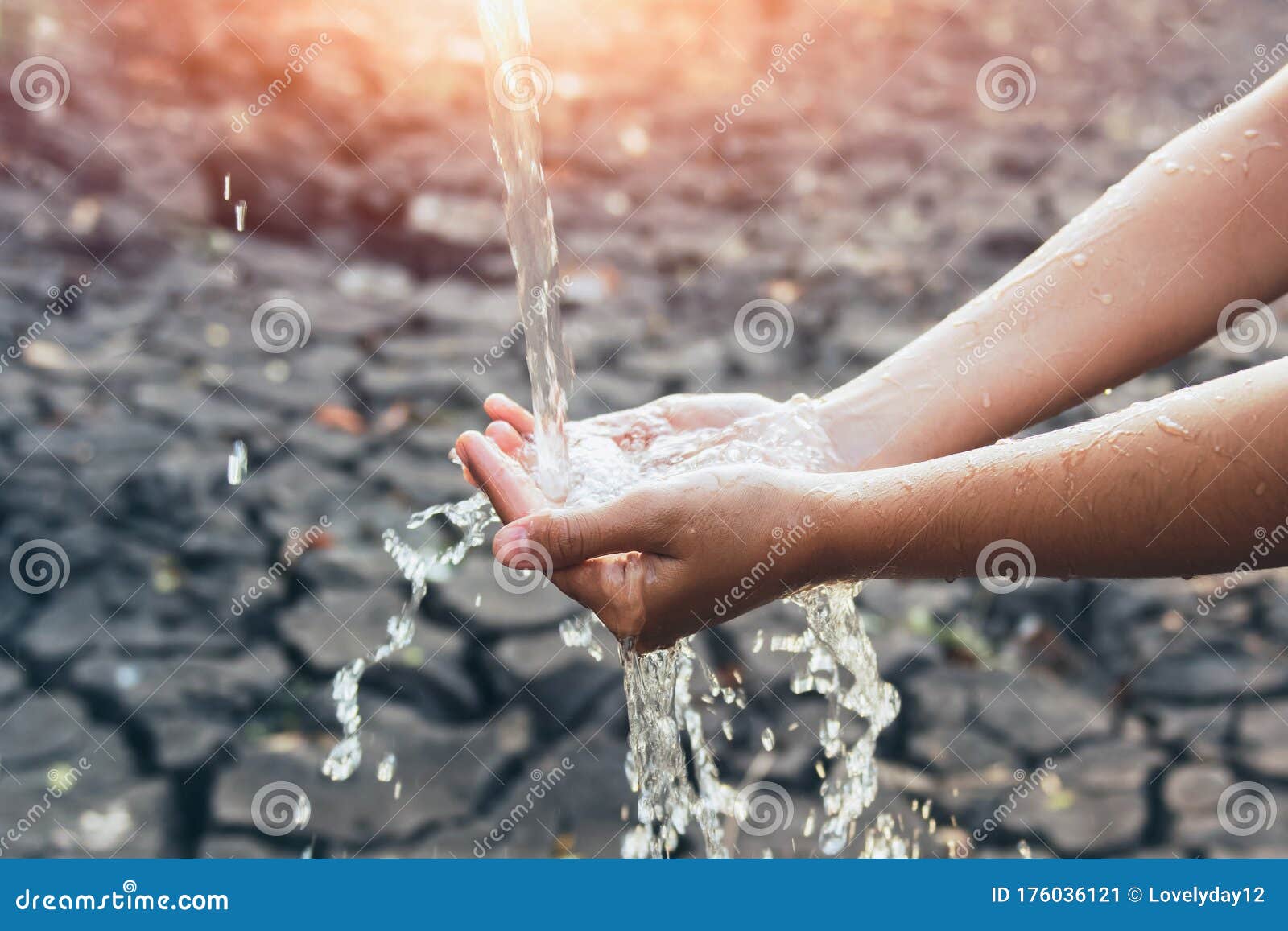 Water with Hand with Sunset Background Stock Image - Image of ...