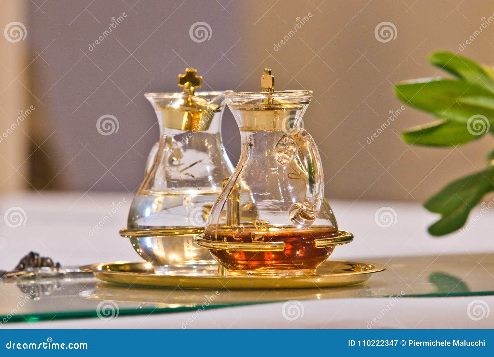Water and Wine on the Altar Ready for Mass Stock Image - Image of high ...