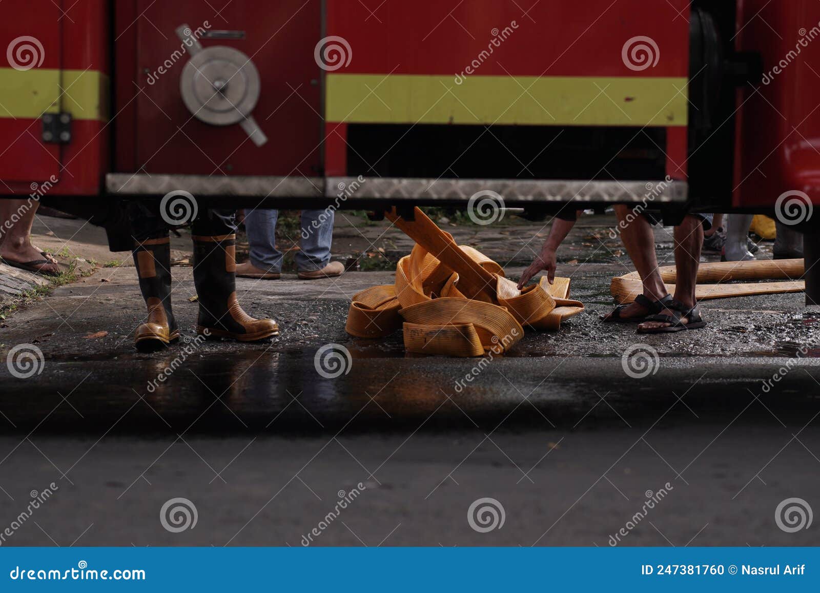 Water Hose Reel of Fire Engine Stock Photo - Image of professional ...