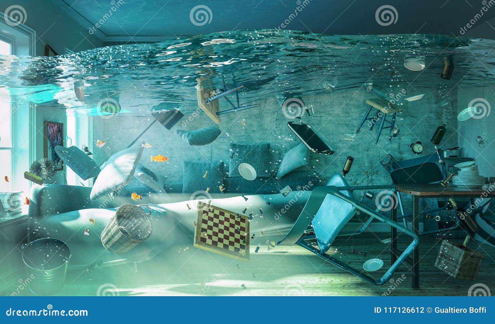 Water in the house stock illustration. Illustration of parquet - 117126612