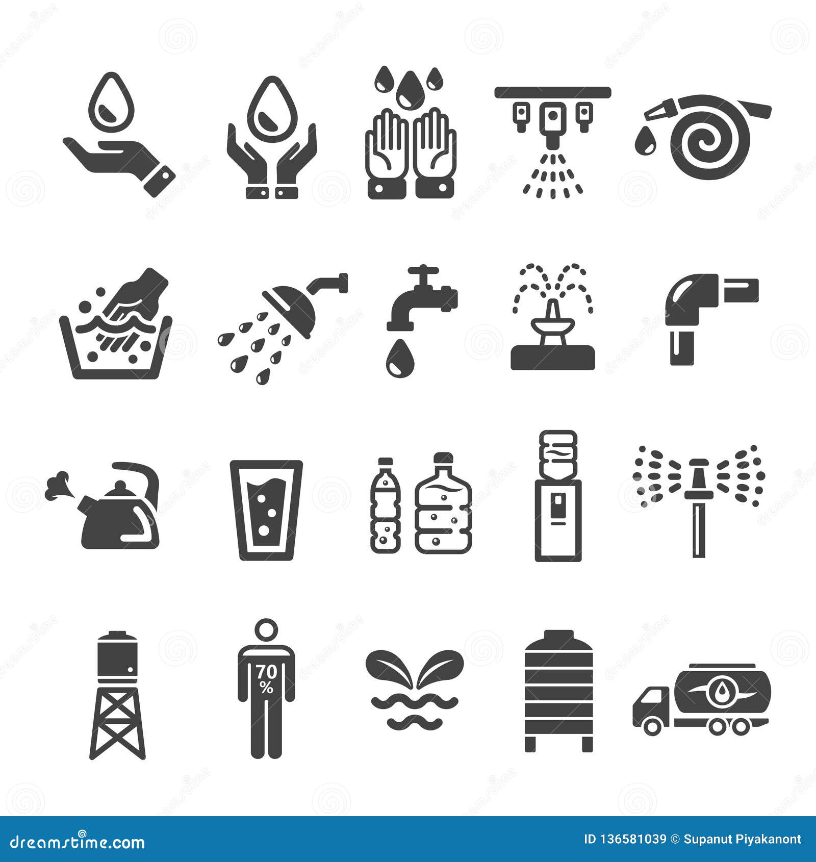 Water with human icon set stock vector. Illustration of drop - 136581039