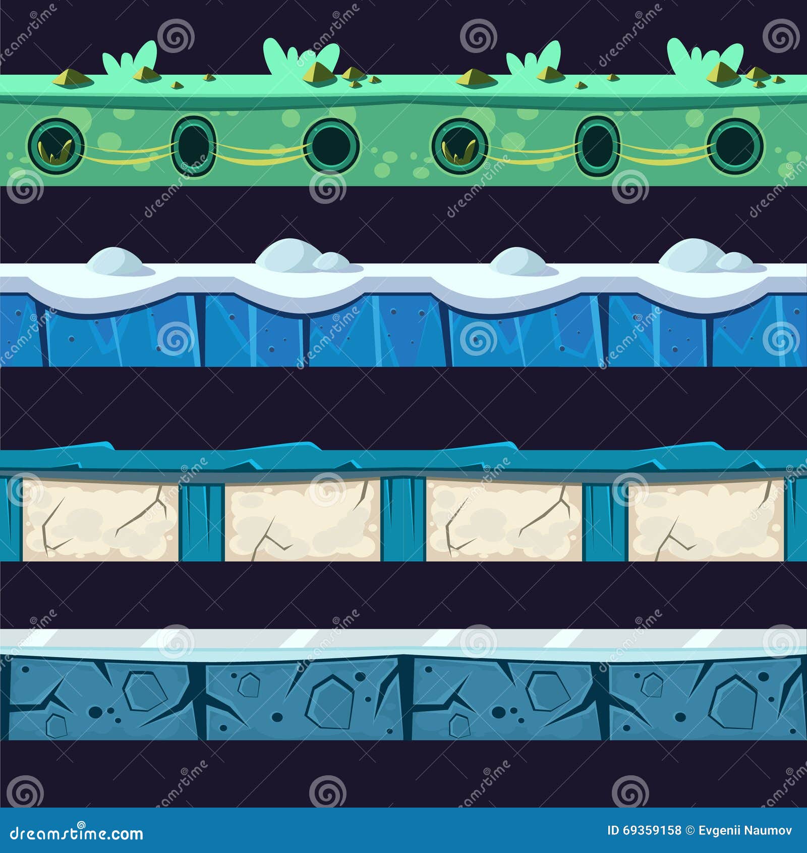 Water and Ice Platformer Level Floor Design Set Stock Vector ...