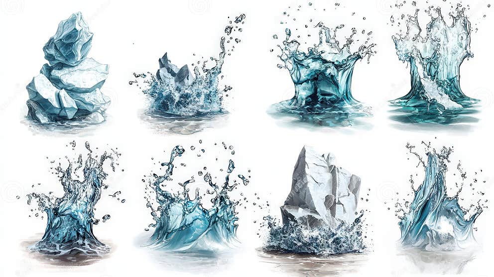 Water and Ice Splashes in Diverse Forms Stock Photo - Image of splash ...