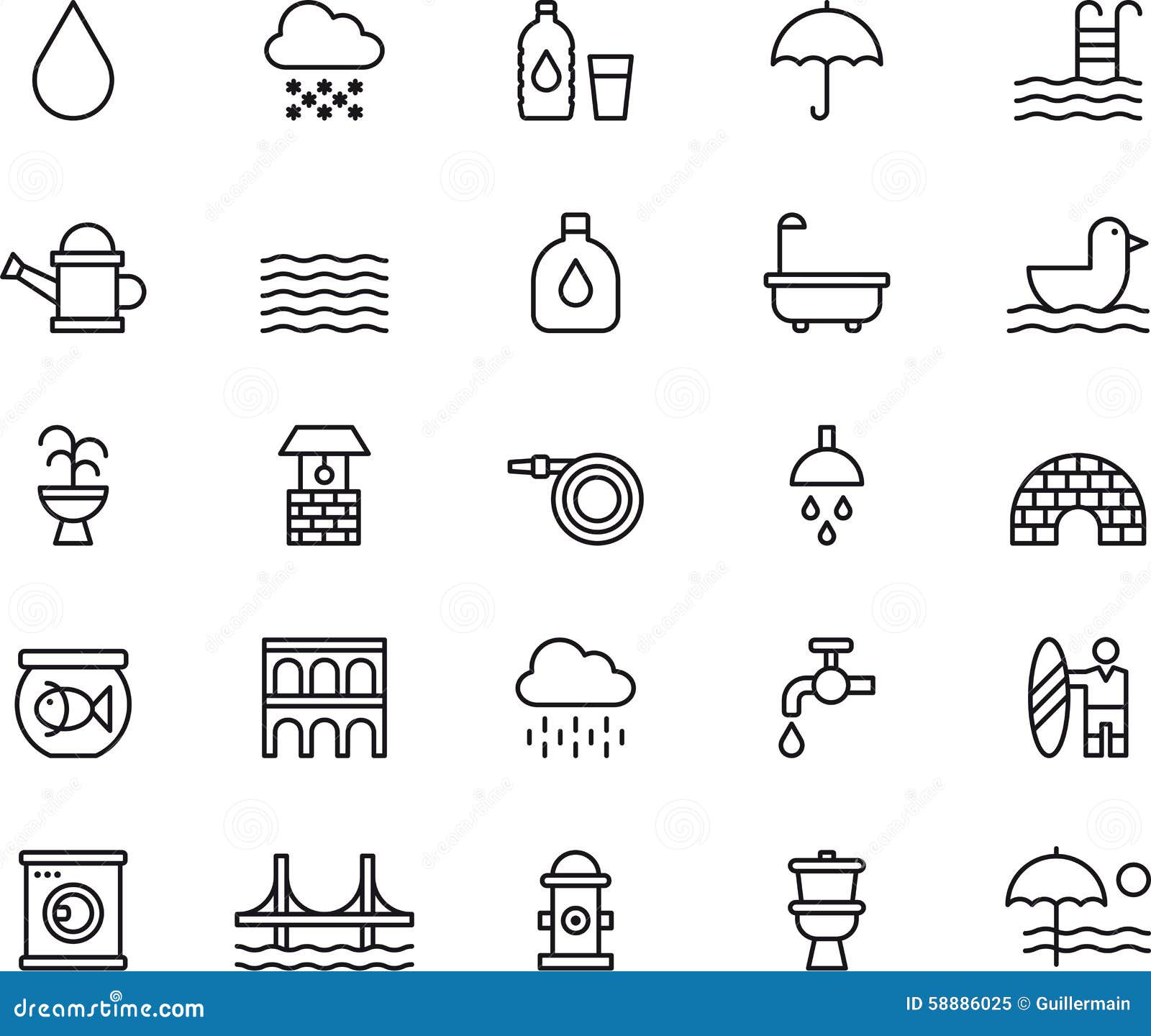 Water icons stock vector. Illustration of outline, hydrant - 58886025