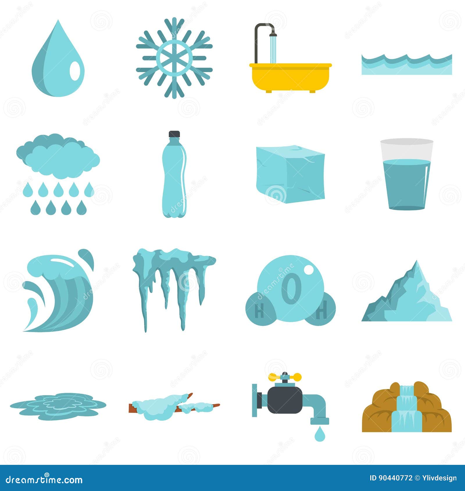 Water Icons Set in Flat Style Stock Vector - Illustration of collection ...