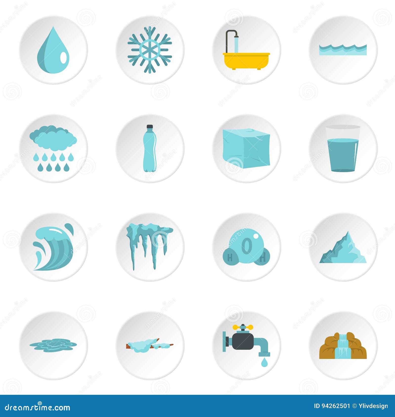 Water Icons Set in Flat Style Stock Vector - Illustration of natural ...
