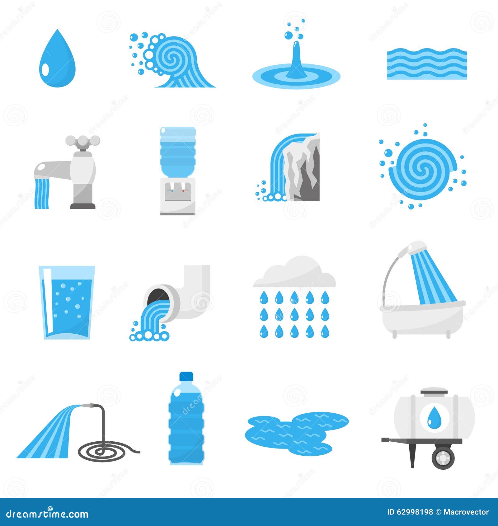Water icons set stock vector. Illustration of shower - 62998198