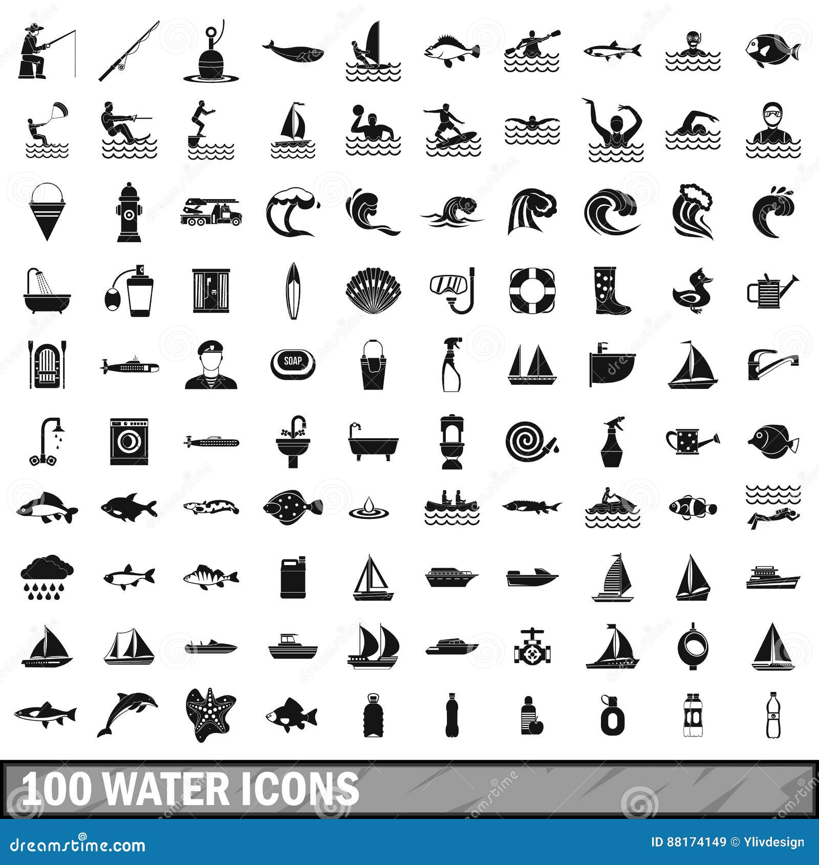 100 Water Icons Set in Simple Style Stock Vector - Illustration of ...