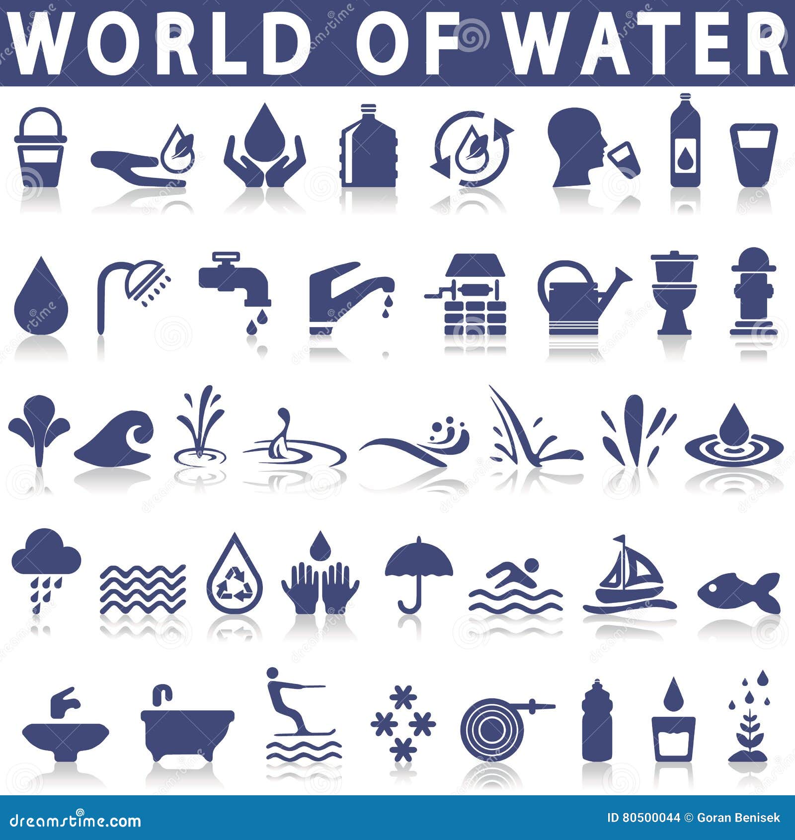 Set Of Water Icons With Reflection Silhouette Stock Image ...