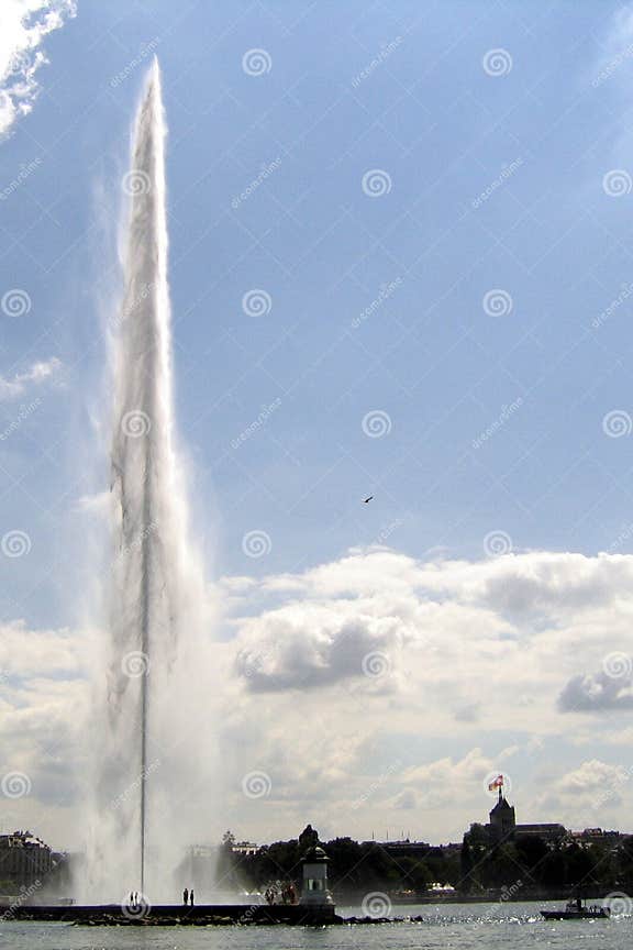 The Jet D Eau Fountain, Geneva, Switzerland, Stock Image - Image of ...
