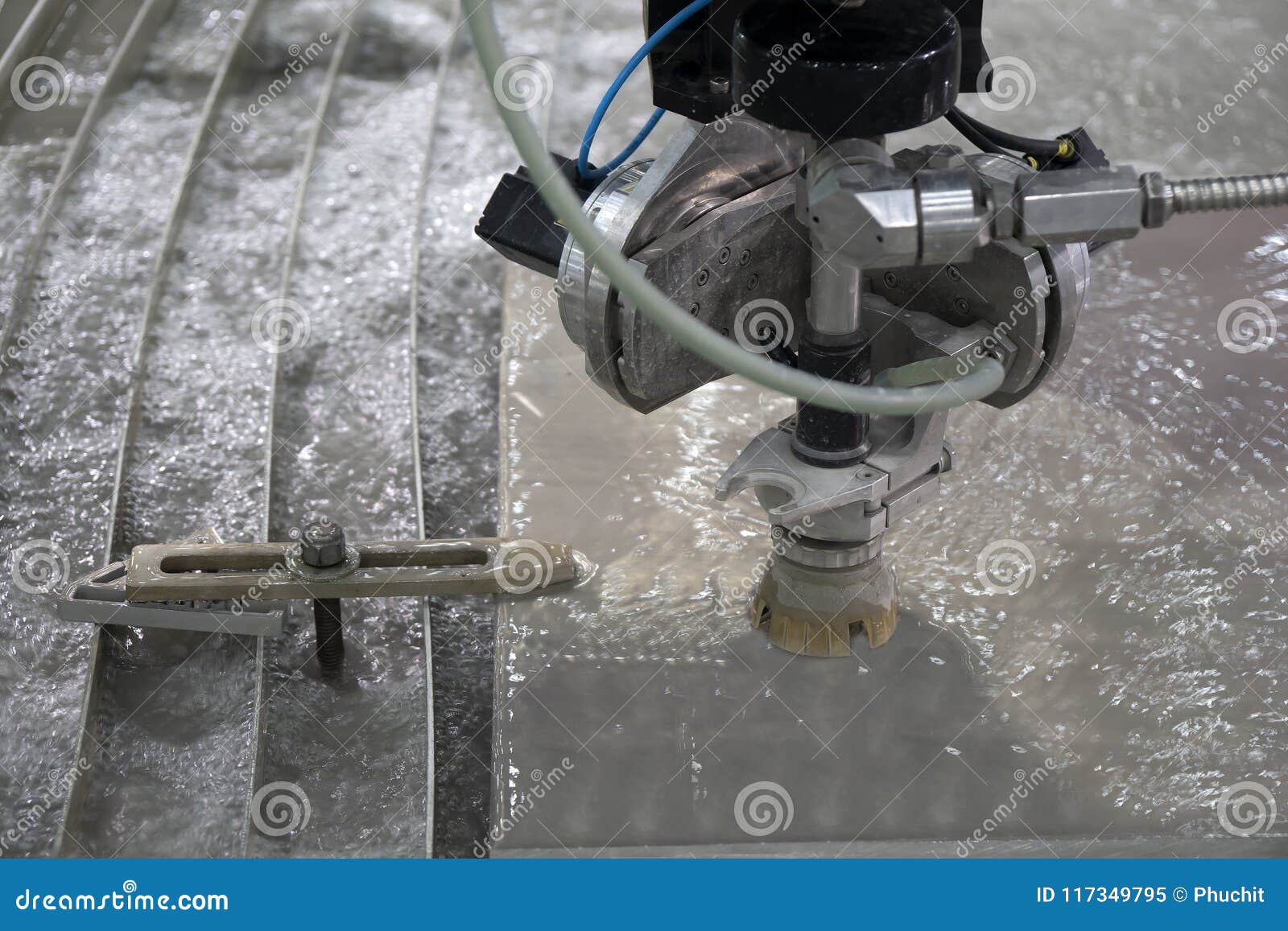 The Water Jet Machine Cutting the Aluminum Plate. Stock Image - Image ...