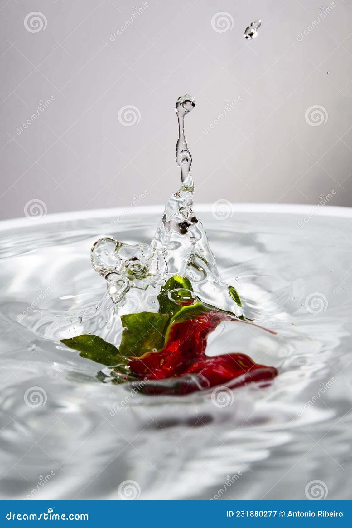 Water Jet after Strawberry Falling into Water Stock Image - Image of ...