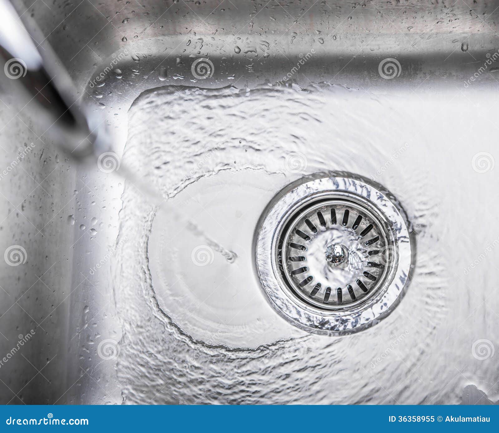 Water in Kitchen Sink VIII stock image. Image of metallic - 36358955