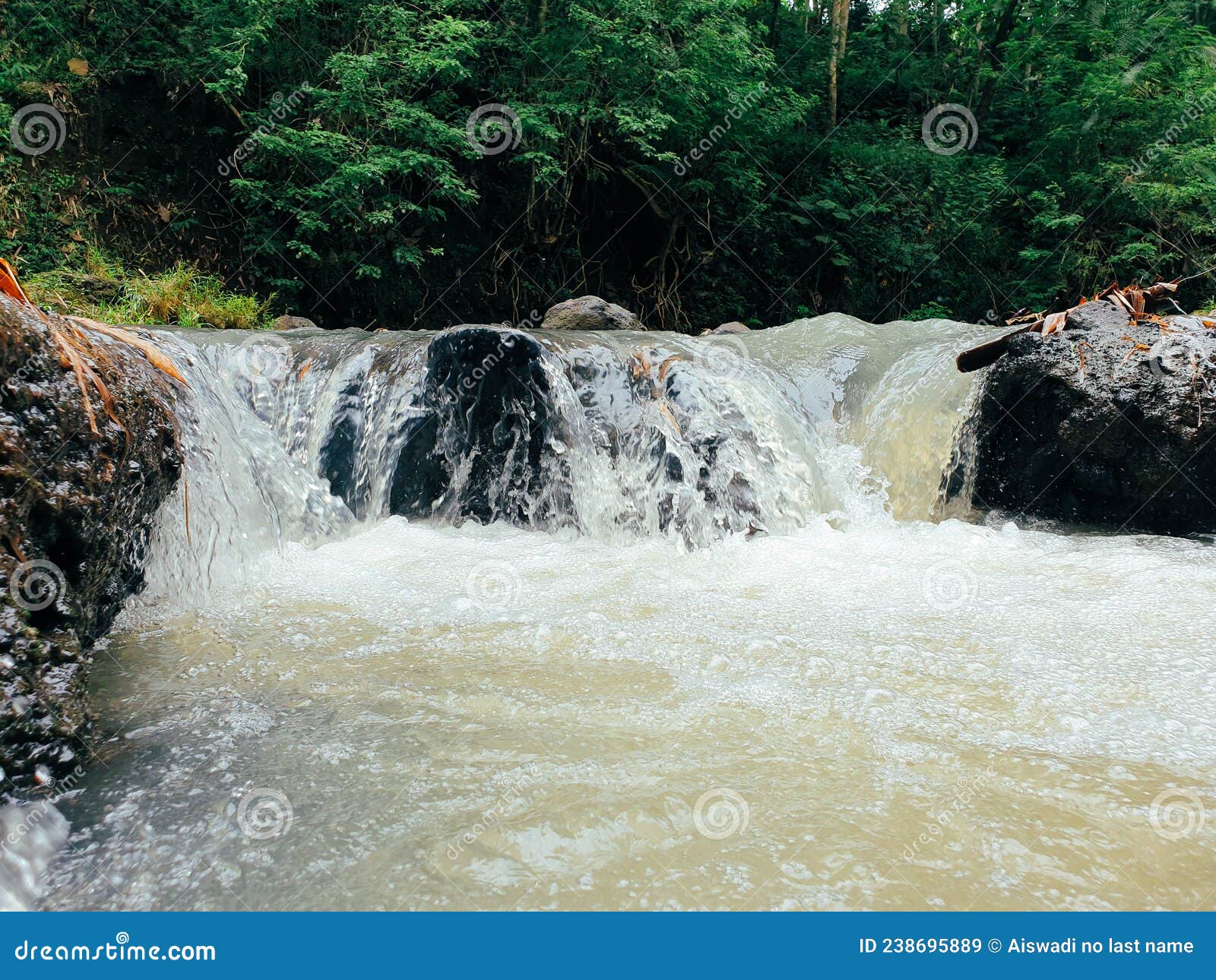 Water from a Lake Under a Waterfall Overflows a Rock Stock Image ...
