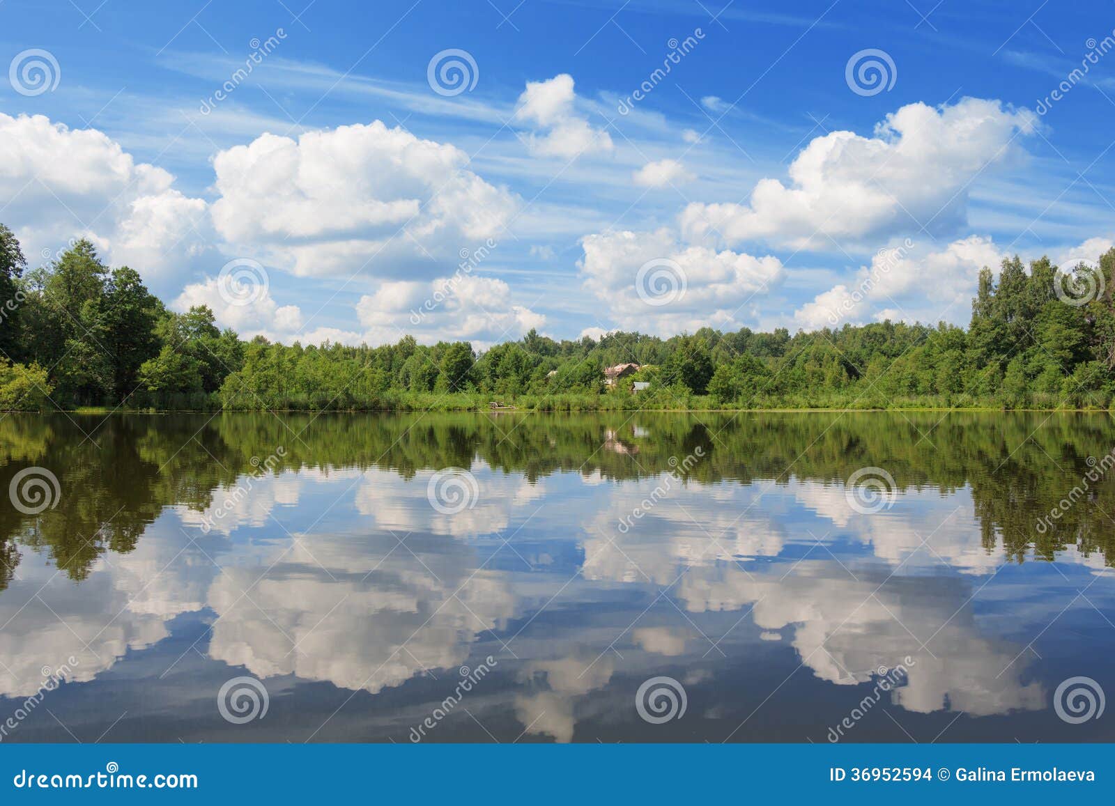 Water Landscape with Reflection Stock Photo - Image of pond, house ...