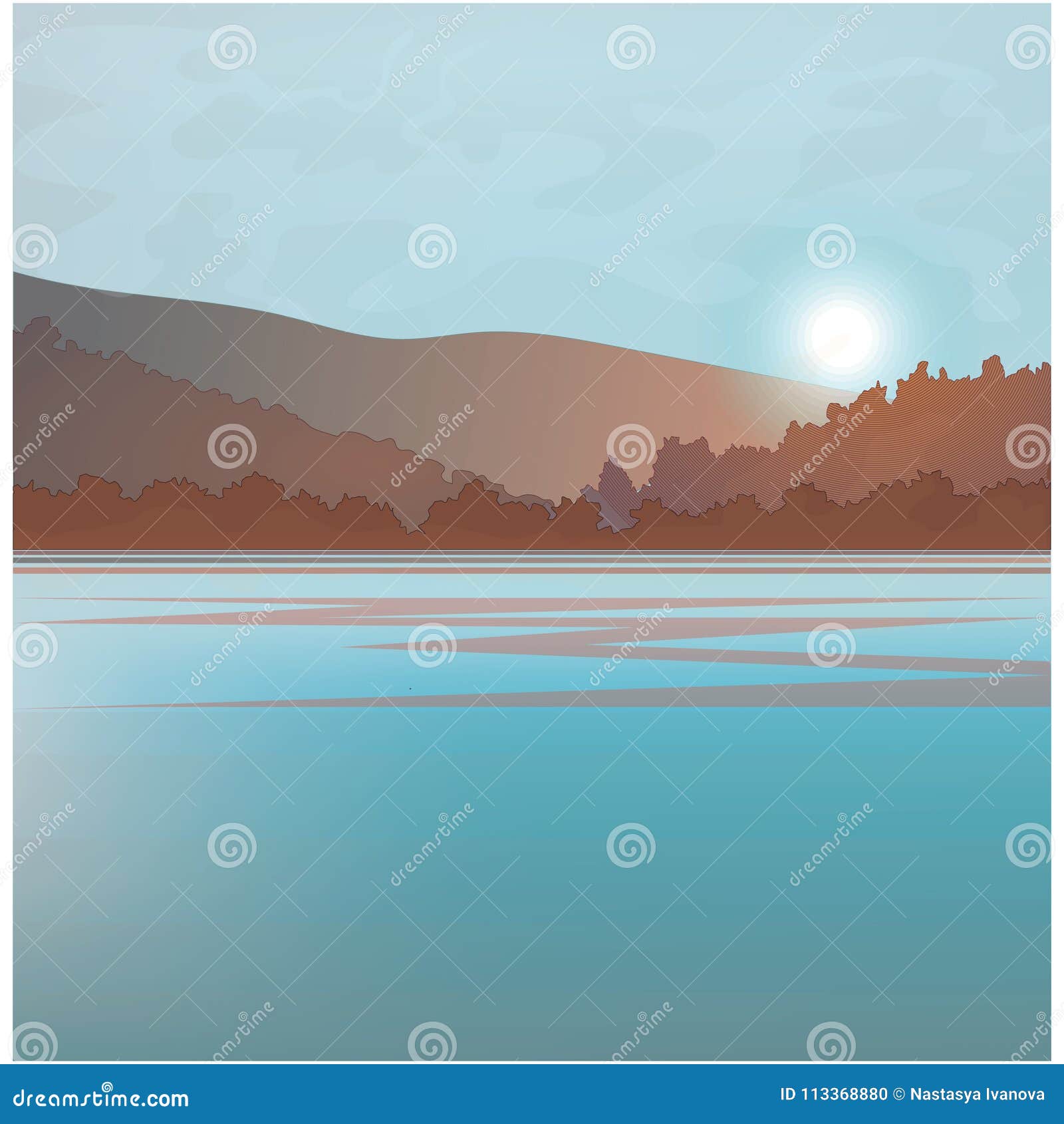 Water Landscape with Sundown Stock Vector - Illustration of grass ...
